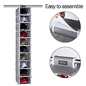 KEEGH Hat Organizer for Closet Hanging Hat Rack Cap Holder Closet Organizer for Baseball Storage 10 Shelf Cap Organizer with Dust Cover and Side Mesh Pockets