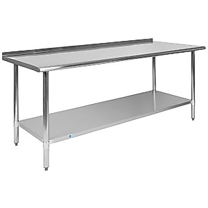 Flash Furniture Reader Stainless Steel Kitchen Prep/Work Table, Commercial Work Table with Backsplash and Undershelf, 72" W x 30" D x 36" H, Silver