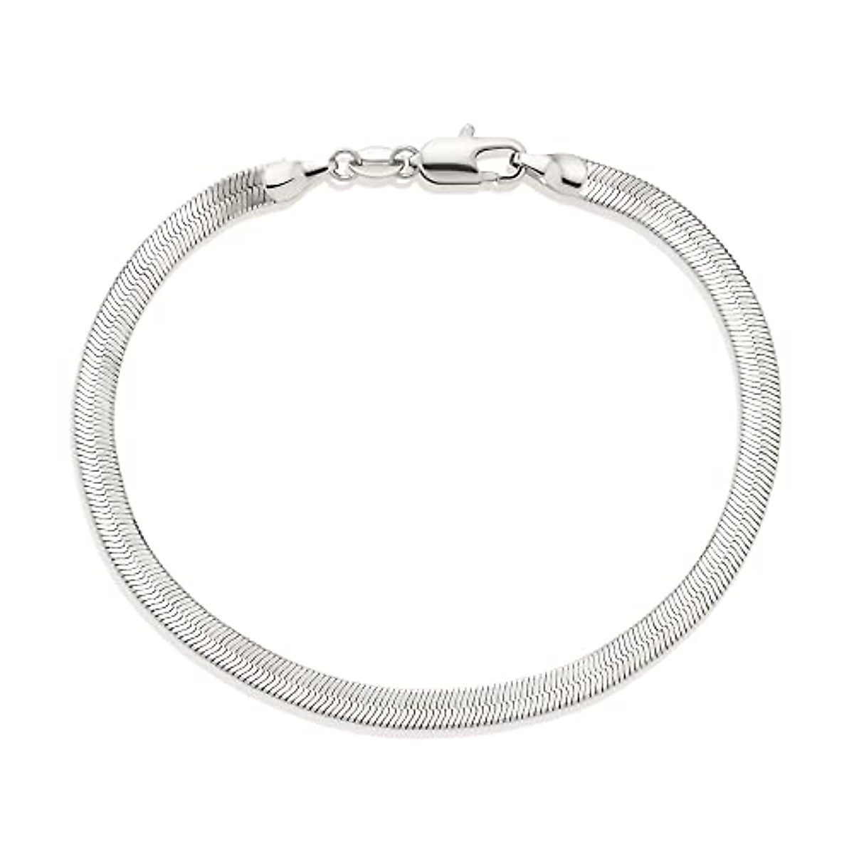 Amazon Essentials Sterling Silver Plated Double Herringbone Chain Bracelet 7.5", Sterling Silver