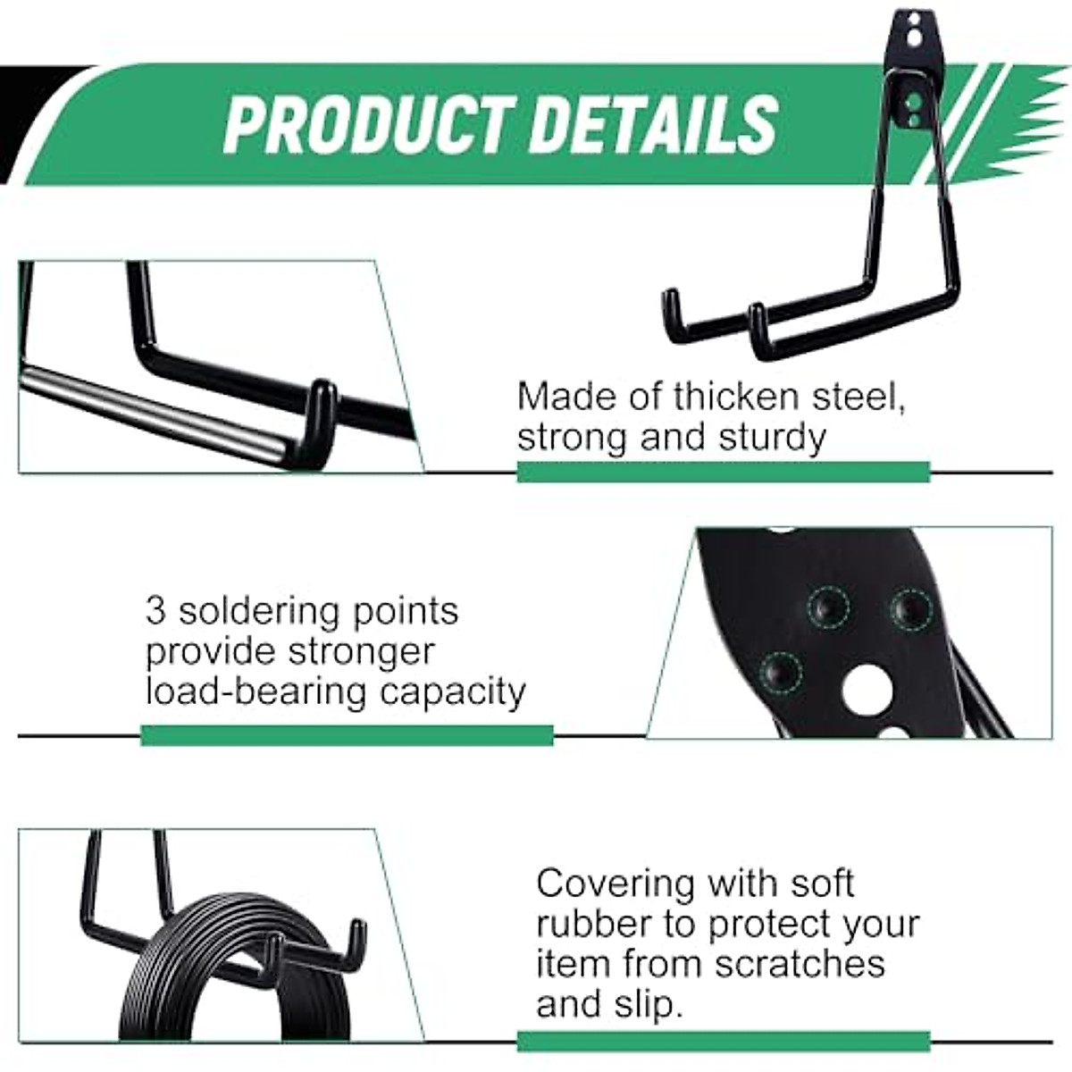 Fippy 4PCS Heavy Duty Garage Hooks for Hanging Tools, 7.5inch Large Garage Storage Hooks, Utility Wall Mount Garage Hooks for Hanging Ladder Bikes Ropes Yard Tools (Black, Large U)