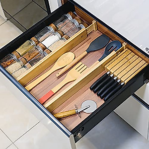 Midoriwood Adjustable Bamboo Drawer Dividers, 16.8-21.8 inches Expandable Kitchen Drawer Organizer for Large Utensils, Drawer Separators Organizationw