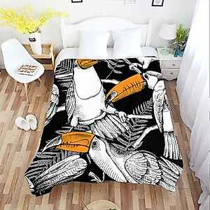 AOYEGO Cartoon Tropical Birds Soft Blankets Toucans on Branches Grey Leaf Pet Blanket Flannel Throw 30"x40" for Dog Puppy Cat Home Sofa Picnic