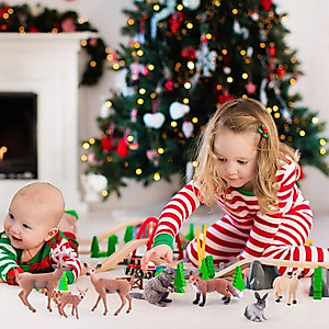 TUPARKA 10 Pcs Forest Animals Figures, Miniature Woodland Creatures Figurines Squirrel, Rabbit, Fox, Sheep, Beaver, Deer Figurines Woodland Cake Topper for Birthday Party, Baby Shower, Christmas Party