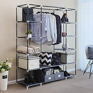 59" SP512 Portable Closet Organizer Non-Woven Fabric Clothes Wardrobe Closet Shelves,Quick and Easy to Assemble (Grey)