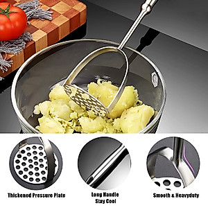 Potato Masher,Stainless Steel Mashed Potatoes Masher with Long Handle for Beans,Avocado,Fruit,Vegetables.One Piece Construction Heavy Duty Masher Kitchen Tool