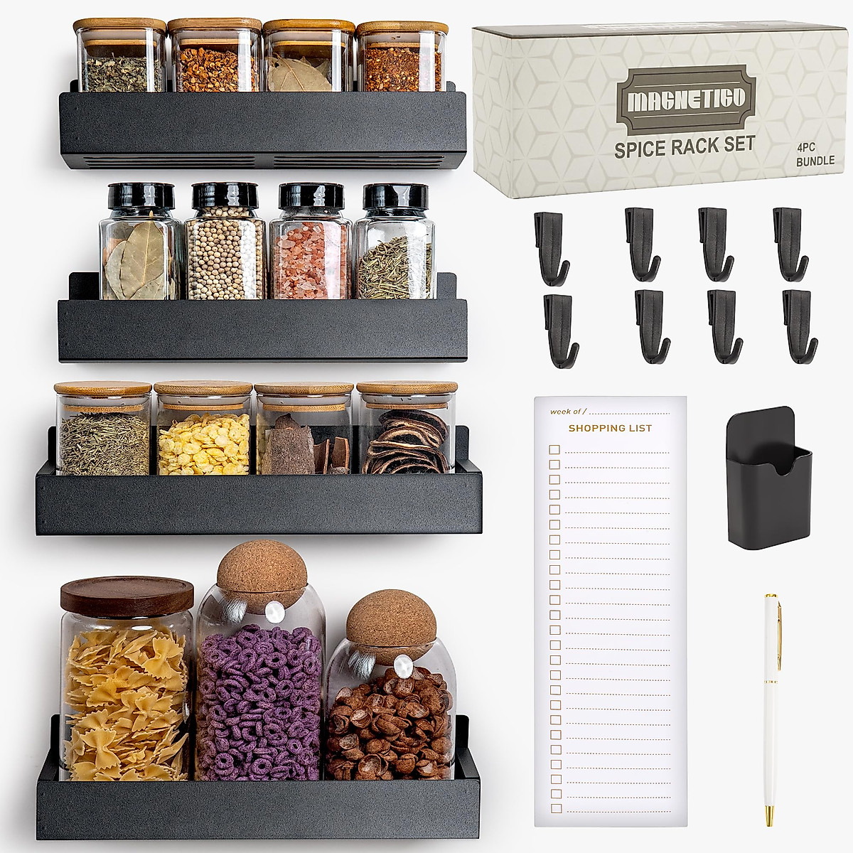 4 Pack Magnetic Spice Rack, Spice Rack Magnetic for Fridge, Magnet Spice Rack, Fridge Spice Rack Magnet, Magnetic Spice Rack for Refrigerator, Magnetic Shelf for Fridge, Magnetic Fridge Shelf