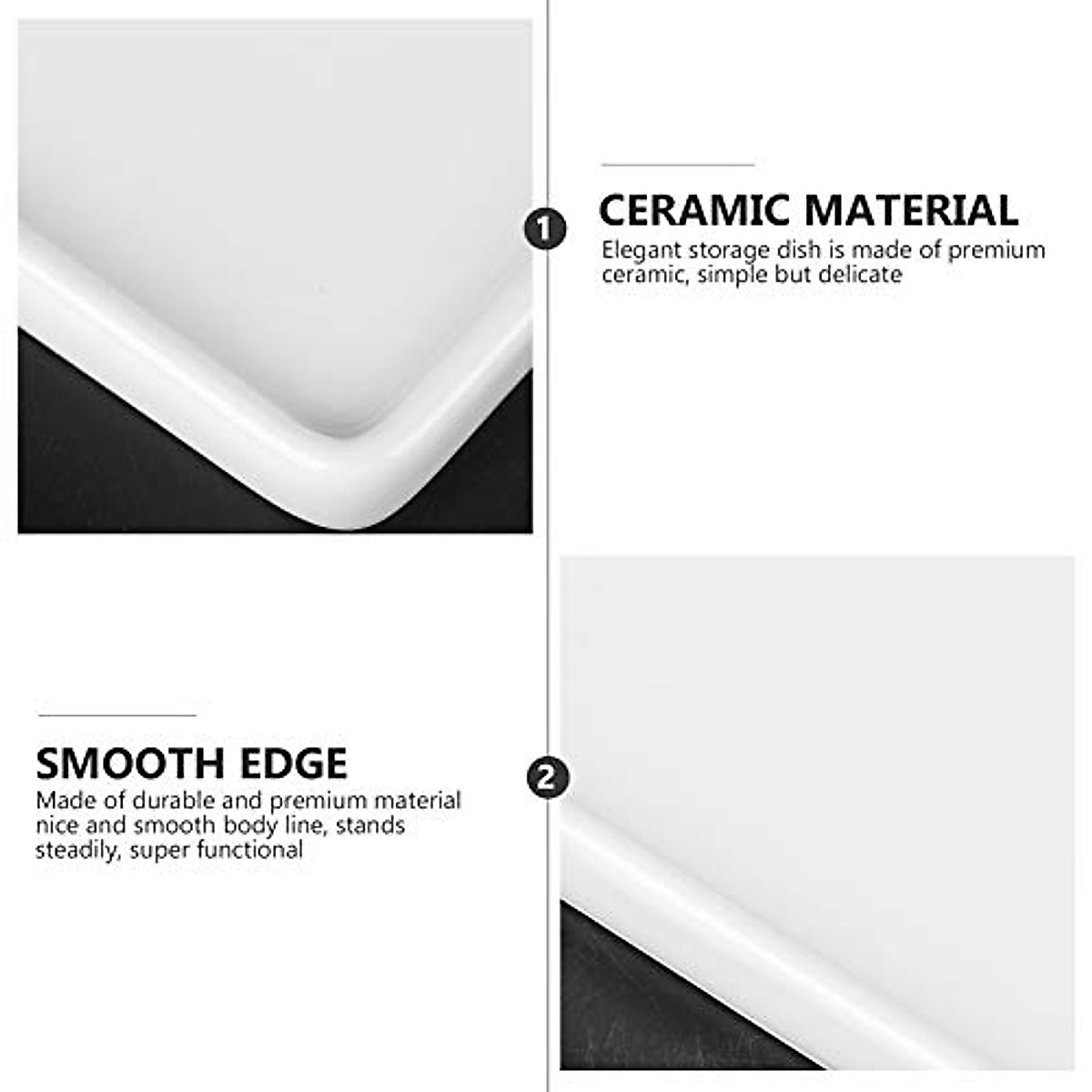 DOITOOL Ceramic Vanity Tray Small , 2 Pcs White Bathroom Tray Bathroom Storage Trays, Bathtub Tray Rectangular Cosmetics Holder for Tissues, Candles, Towel, Soap, Jewelry, Perfume (White)