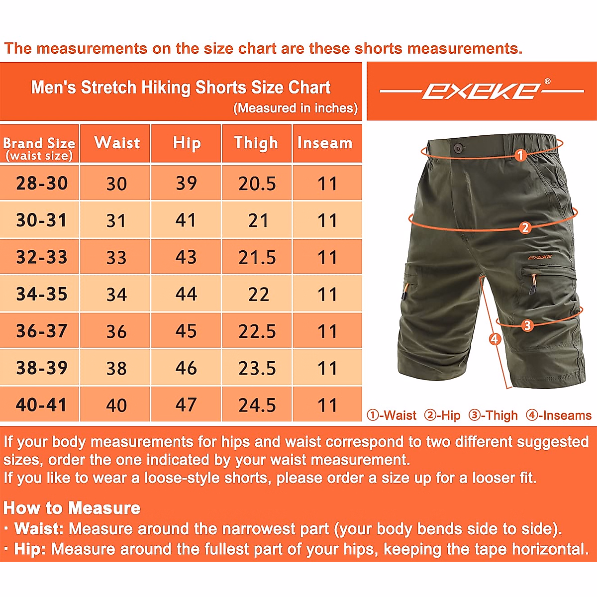 EXEKE Men's Lightweight Hiking Shorts Stretch Quick Dry Cargo Shorts with Multi Pocket 267-1XL/Khaki 32-33
