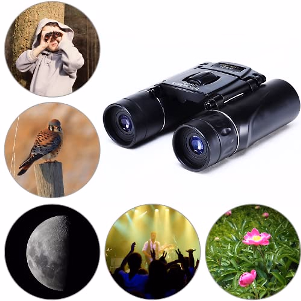 USCAMEL Folding Pocket Binoculars Compact Travel Mini Telescope HD Bak4 Optics Lenes Easy Focus 8x21 Colour Black