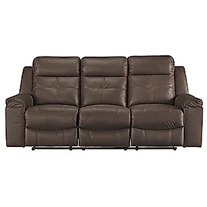 Signature Design by Ashley Jesolo Modern Faux Leather Manual Pull Tab Double Reclining Sofa, Dark Brown