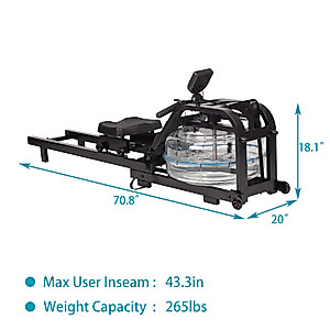 Vilobos Water Rowing Machine Sturdy Steel Frame Rower with Water Resistance Adjustable LCD Monitor for Calories Burned Sports Exercise Equipment in Home Gym