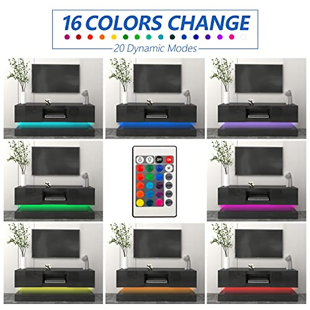 ARMCONE LED TV Stand, Media Entertainment Center, TV Stand for 55 60 Inch TV, Modern Industrial Floor Standing TV Cabinet with Storage, Black Entertainment Center, TV Console Home Furniture