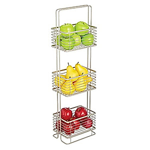 mDesign Slim Metal Wire 3 Tier Free-Standing Bathroom Shelving Unit, Small Narrow Storage Organizer Tower Rack with 3 Basket Bins - Holds Tissues, Hand Soap, Toiletries - Satin