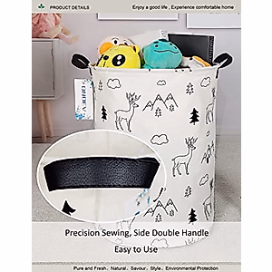 ONOEV Round Fabric Storage Bin,Decorative Basket,Organizer Basket with Handles,for Clothes Storage,books and sundries(Forest deer), 19.7inch(H) x 15.7inch(D)