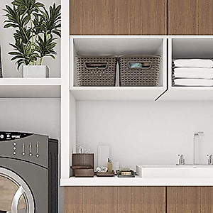 EZOWare Set of 8 Small Gray Plastic Woven Knit Baskets, Storage Organizer Bins Boxes For Office, Classroom, Desktop, Drawer and More