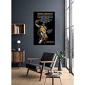 Kobe Bryant Inspirational Poster Canvas Wall Art • Mamba Mentality Quote Canvas Wall Art • Basketball Player Sports Home Decor • Motivational Artwork For Home,Office,Gym Wall Decor Framed Ready to Hang