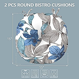 LVTXIII Outdoor All Weather Bistro Seat Cushions, Comfortable Fluffy Tufted Patio Chair Cushions Round 15”x15”x4” Set of 2 for Home Garden Furniture, Clemens Noir Blue