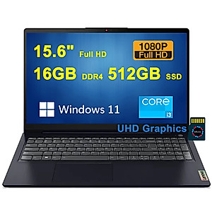 Lenovo IdeaPad 3i 15 Business Laptop | 15.6" Full HD Anti-glare Display | 12th Gen 6-core i3-1215U | 16GB DDR4 512GB SSD | Intel UHD Graphics | Backlit Fingerprint USB-C Win11 Blue + 32GB MicroSD Card