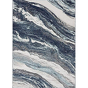 LUXE WEAVERS Rug – Art Deco Living Room Carpet with Marble Swirl – Persian Area Rugs for Modern Home Décor, Soft Luxury Rug, Stain-Resistant, Medium Pile, Jute Backing, Blue / 8’ x 10’