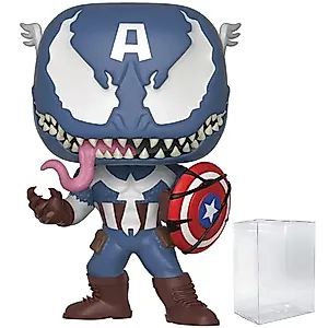 POP Marvel: Venom - Venomized Captain America Funko Pop Vinyl Figure (Bundled with Compatible Pop Box Protector Case), Multicolored, 3.75 inches