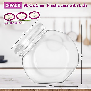 DilaBee Plastic Candy Jars with Lids for Candy Buffet - 2 Pack - Clear Cookie Jars for Kitchen Counter, Office Desk, Laundry Pods Containers, Home Storage Organizer & Party Table - 96 Oz
