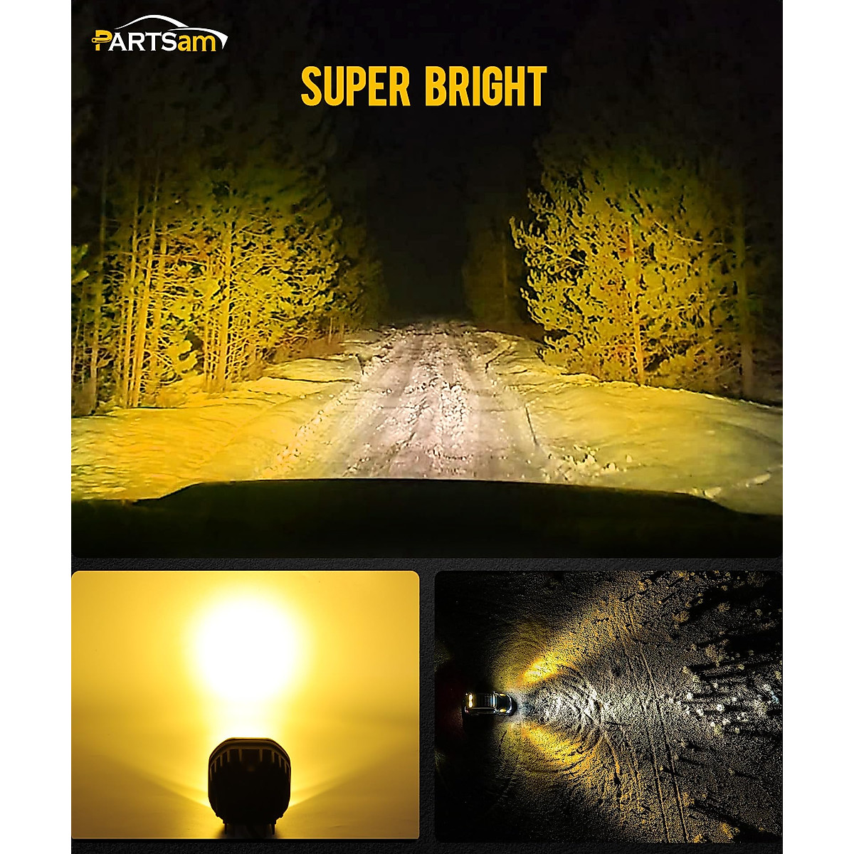 Partsam 3 Inch Yellow Pods Fog Light, 30W Waterproof Cubes Offroad Cree LED Pods Spot Flood Ditch Lights, Square Off Road Lights for Pickup Truck SUV ATV UTV Boat Forklift 4x4 Motorcycle, Pack of 2