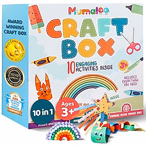 Mumaloo Craft Box for Kids - 10 Creative Arts and Crafts for Kids Ages 4-8, Fun, No Mess Educational Preschool & Homeschool Art Projects, Toddler Crafts Kit Supplies, 3 4 5 6 7 8 Year Old Girls & Boys