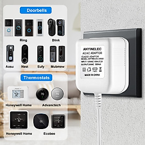 ANYINELEC 24V Doorbell Transformer, C Wire Adapter, for Nest,Sensis,Ecobee, Honeywell WiFi Thermostats, Power Supply for Ring Smart Doorbells Chime, Nest Hello (26.2 Foot White)