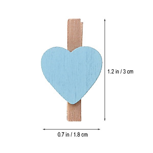 NUOBESTY 50pcs Mini Wooden Clips Clothespins Crafts Clips with Hearts for Wedding Party Valentines Day Decoration Blue