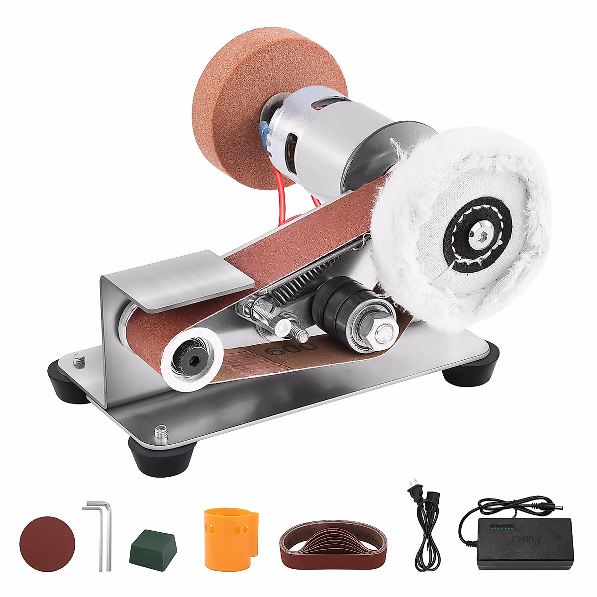 CAMXTOOL Mini Belt Sander - Power Belt Sanders, Small Bench Belt Sander Machine,7 Gear Adjustable Speed Electric Belt Sander for Metal Working, Knife Making Kits, Knife Grinder, DIY Woodworking,