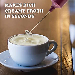 WELLMALL Milk Frother Handheld Battery Operated, Waterproof Electric Whisk Foam Maker for Coffee, Durable original Drink mixer for Latte, Cappuccino, Hot Chocolate, Stainless Steel Frother (RED)