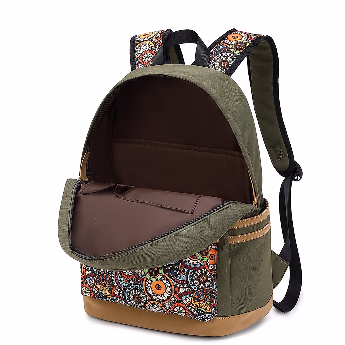 Swacort Backpack for School Women Canvas Travel Laptop Backpacks for Boys Girls Schoolbag Toddler Kids Bookbag Casual Lightweight Back Pack Cute Carry on Tactical Daykpack Army Green