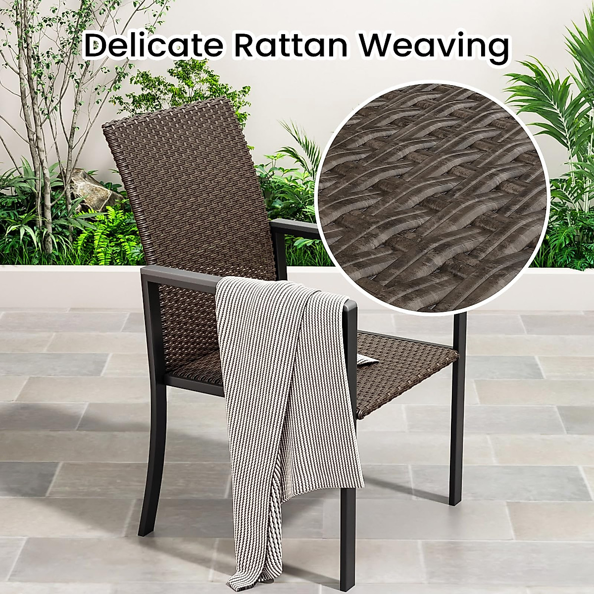 Farini Outdoor Dining Chairs Set of 4,Outdoor Wicker Dining Chairs with Armrests, Steel Frame for Patio, Deck, Garden, Yard