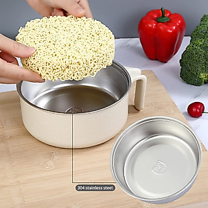 gfhfjheg Ramen Cooker Bowls set, Premium 304 Stainless Steel Liner Microwave Pasta Noodle Bowl kit Included Chopsticks spoon Fork Home College Dorm Room Essentials for Girls Boys, BPA Free, Off-White