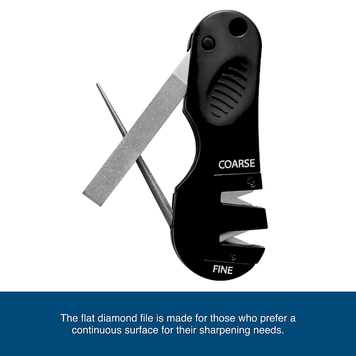 AccuSharp 4-in-1 Knife & Tool Sharpener, Coarse Tungsten Carbide Sharpening Blade & Ceramic Rod with Retractable Diamond-Tapered Rod for Knives, Fish Hooks & Tools, Black