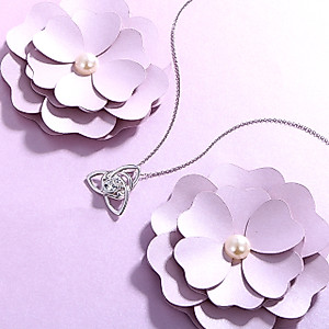 FLYOW 925 Sterling Silver Good Luck Irish Claddagh Celtic Knot Love Heart Pendant Necklace for Women Ladies Birthday Valentine's Day Graduation Christmas, 18 Inch Rolo Chain