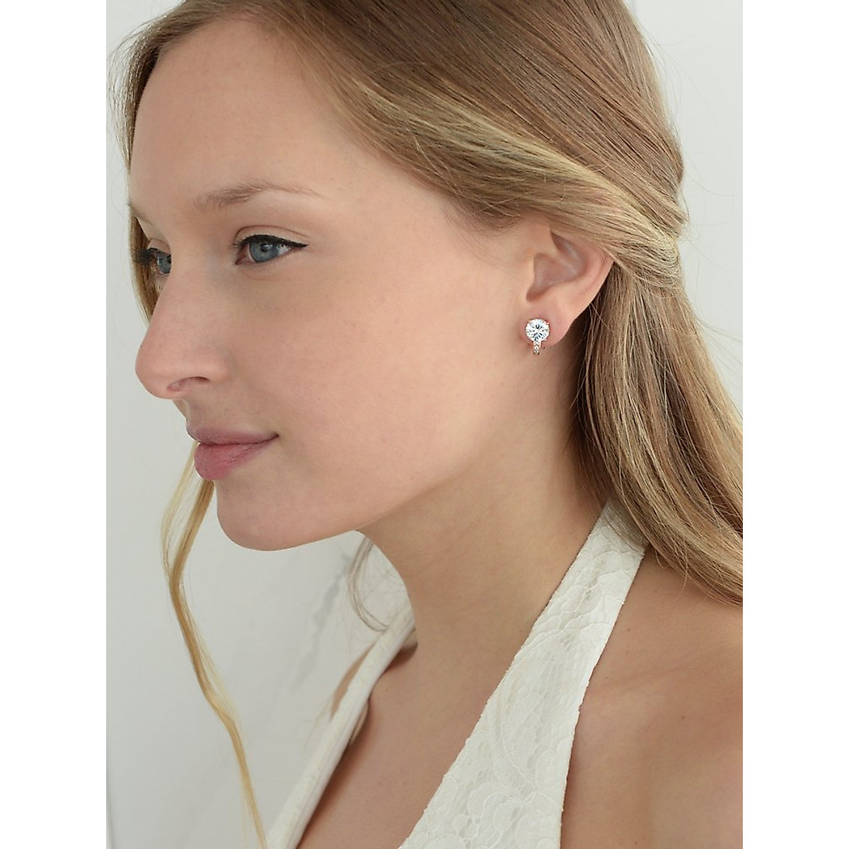 Mariell Champagne Gold Clip-On CZ Crystal Stud Earrings, 2 Carat, for Weddings, Brides, Birthday Gift