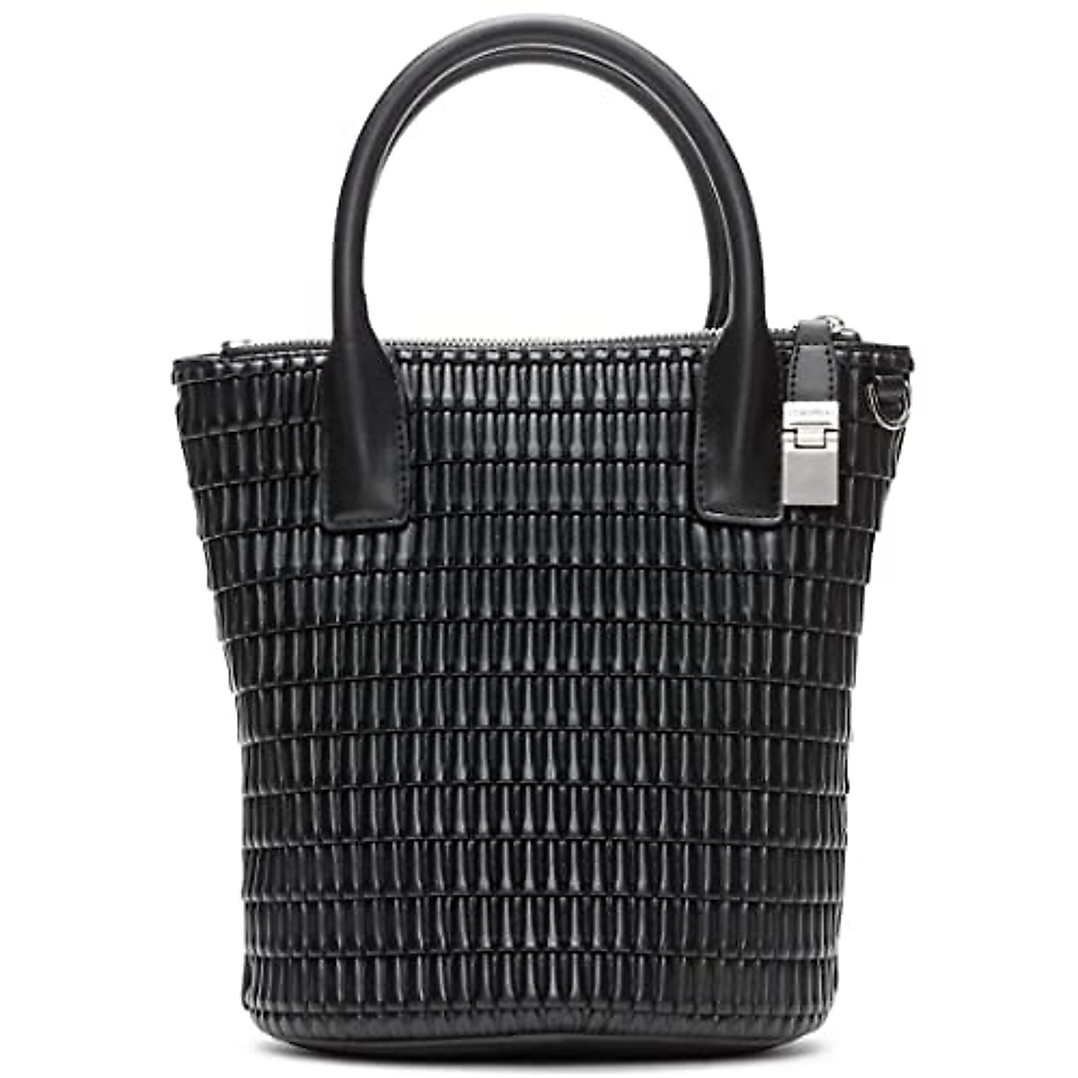 Calvin Klein Modern Essentials Organizational Bucket, Black/Silver Pleated Grid