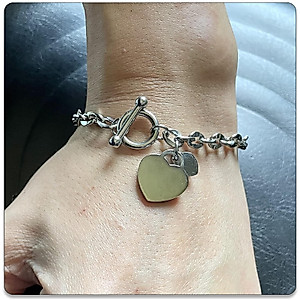 PEAS Fashion Jewelry Bracelet Stainless Steel Heart Link Chain Bracelet(Steel)