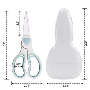 Ceramic Scissors for Baby Food by WELLSTAR, Safety Healthy BPA Free Portable Toddler Shears with Protective Blade Cover and Travel Case, 2 Pack