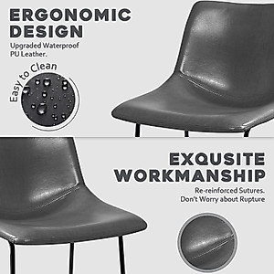 Waleaf 26 inch Bar Stools Set of 2,Counter Height Bar Stools with Back, Modern PU Leather Stools with Metal Leg and Footrest (Grey, 2 Pcs 26" Counter Height Barstools)