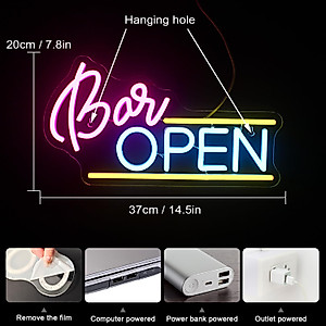 WX&YH Bar Open Neon Sign - Led Sign 10 Dimmable Open Neon Signs for Wall Decor, Open Bar Neon Lights Signs for Bar Business Window Pub Cafe Man Cave Club Restaurant Open Sign Decor Gifts