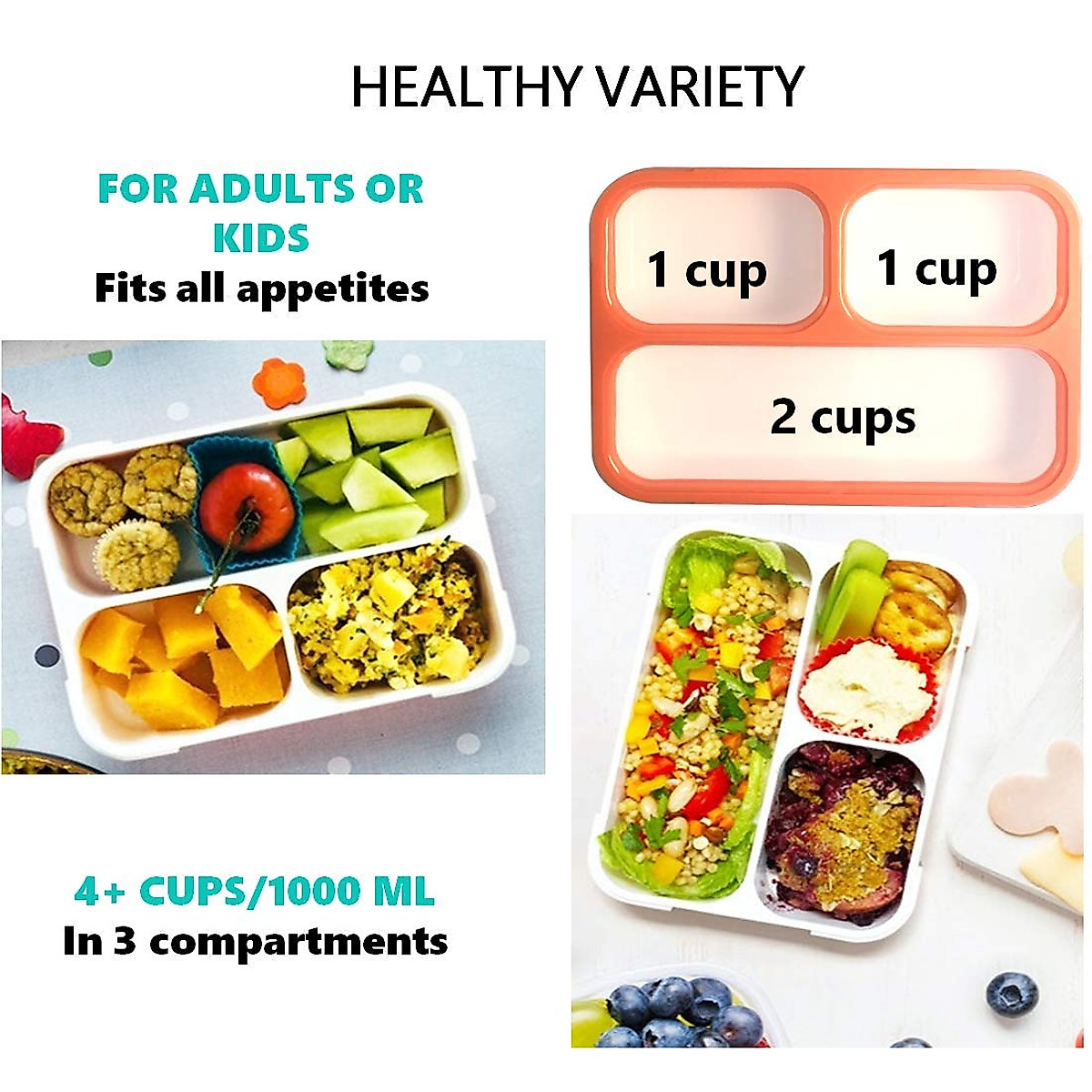 Pink + Coral Bento Lunch Boxes for School or Work, Kids and Adults Bundle of 3