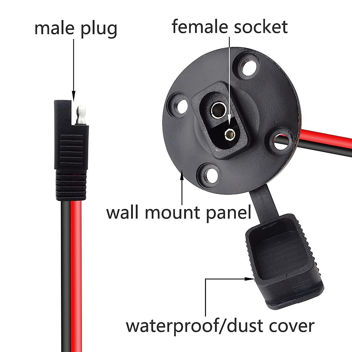 Billion wealth 2 Feet 10AWG SAE Power Socket Sidewall Port to SAE Connecters Extension Cable 10AWG Connector with 10A 15A 20A 25A 30A Fuse Compatible with Solar Generator