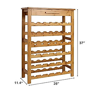 Kinsuite Bamboo Wine Rack Modular Wine Storage Holder Display Shelves for Storing Bottles at Home 36 Bottle Wine Rack Free Standing Floor 6 Shelves with Drawer