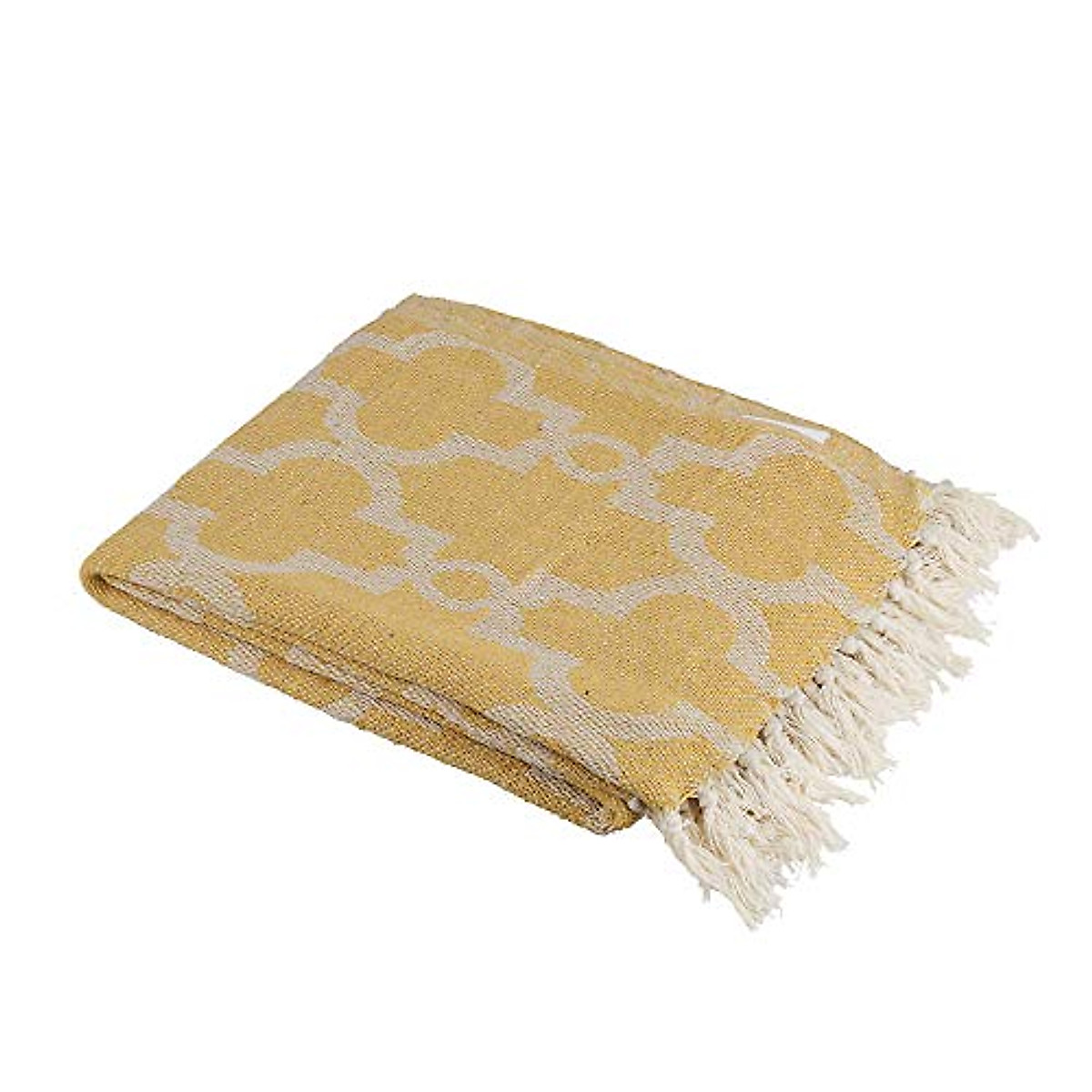 CRAFKART Cotton Throw Blanket - Beautifully Knitted Decorative with Fringe - Stylish Reversible Lightweight Farmhouse Throw Blankets for Sofa Couch Bed Chair Picnic Beach - Home Living Room Decor