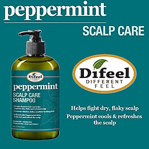 Difeel Peppermint Scalp Care Shampoo 12 oz. - Sulfate Free Shampoo Made with Natural Ingredients
