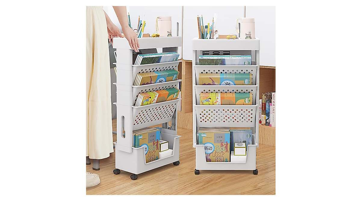 XIYAO 5 Tier Book Rack Storage - Multi-Functional Moving Bookshelf
