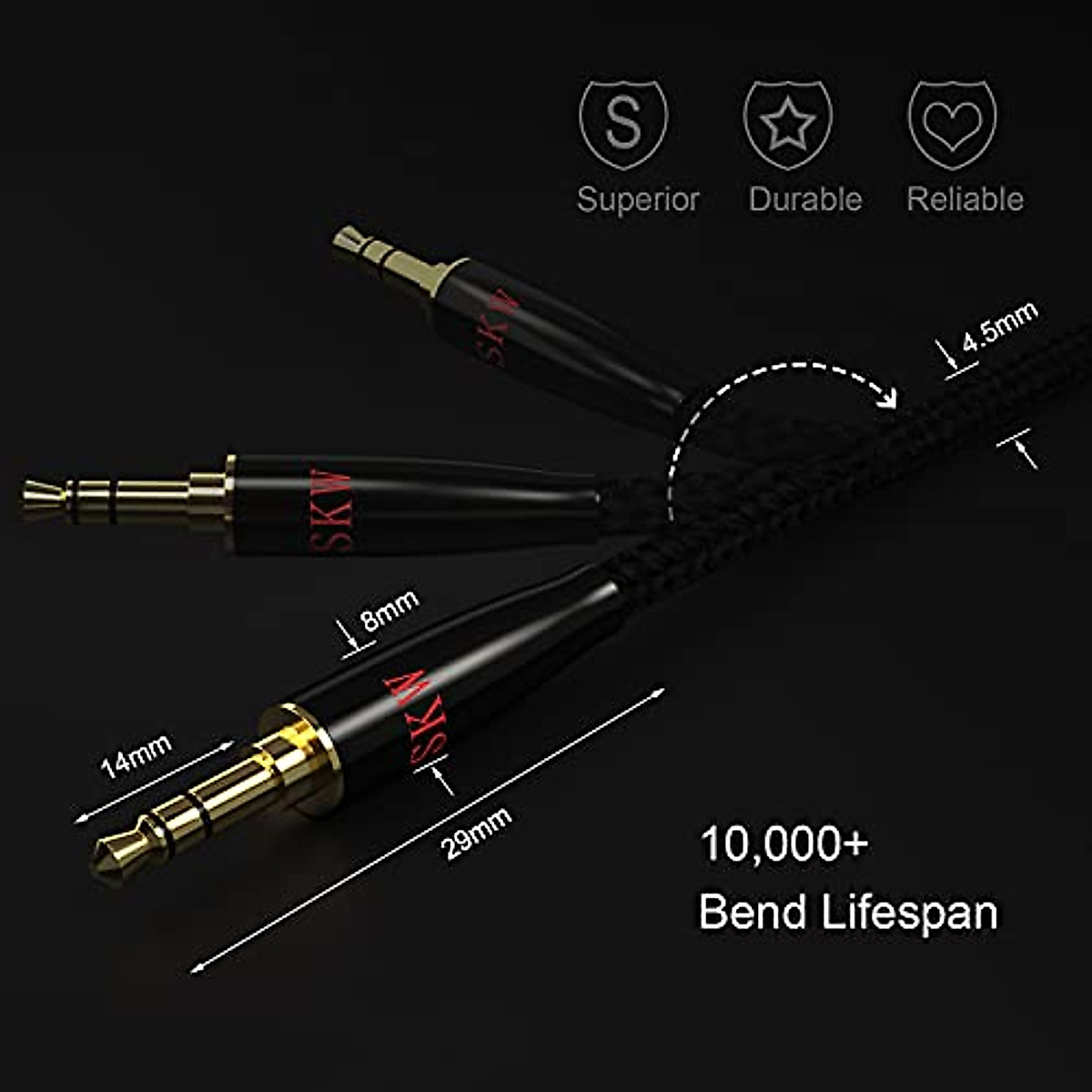 SKW Aux Cable for Car(Hi-Fi Sound),3.5 mm to 3.5 mm Aux Cord/Stereo Audio Cable/Audio Jack Cable/Headphone Cable for Home Stereo,iPhone,iPod,IPad,Echo Dot,Sony & More 3.2ft/1M