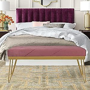 GIA Home Furniture Series Bench with Brushed Pink Velvet Seat and Metal Frame, Gold